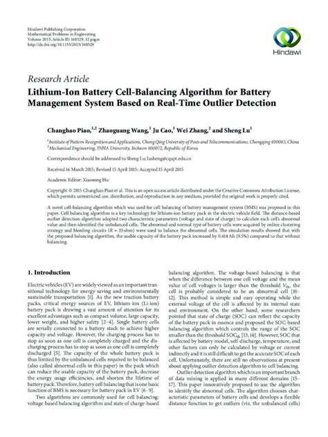 Pdf Research Article Lithium Ion Battery Cell Balancing Algorithm