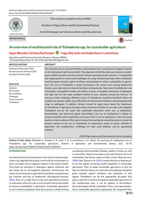 Pdf An Overview Of Multifaceted Role Of Trichoderma Spp For Sustainable Agriculture