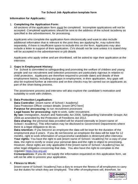 Tor School Job Application Template Doc Template Pdffiller