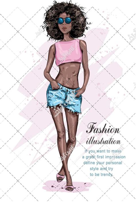 وکتور استایل دختر سیاه پوست مدل پوشاک زنانه