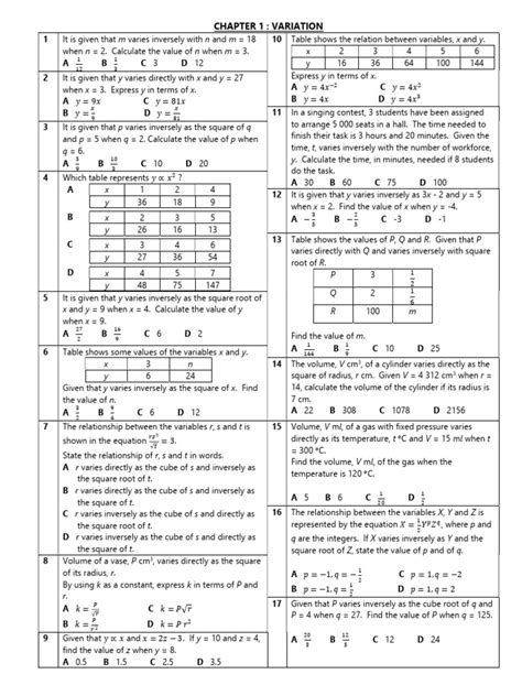 Form 5 Mathematics Chapter 1 Pdf Gases Square Root