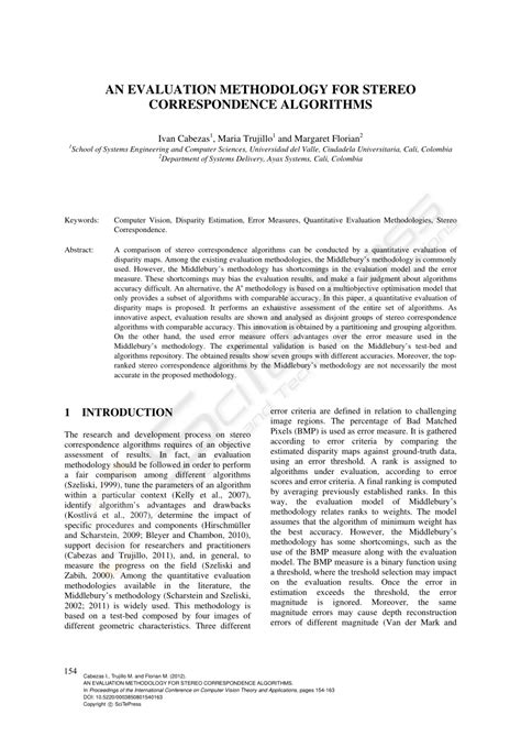 Pdf An Evaluation Methodology For Stereo Correspondence Algorithms