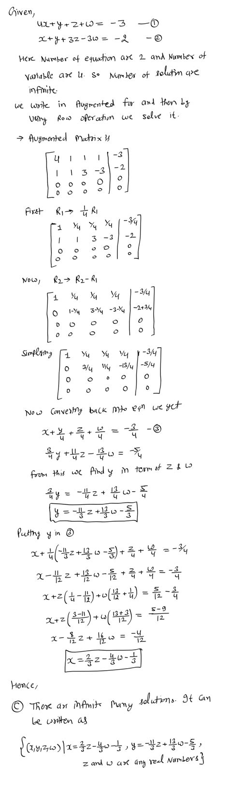Solved Solve The Following System Of Equations Using Matrices Row