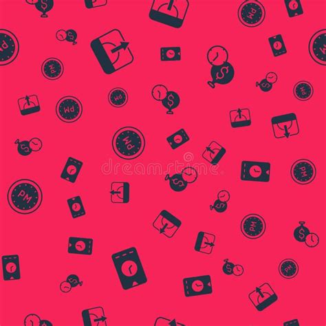 Set Alarm Clock App Mobile Sunrise Day Time And Time Money On Seamless Pattern Vector Stock