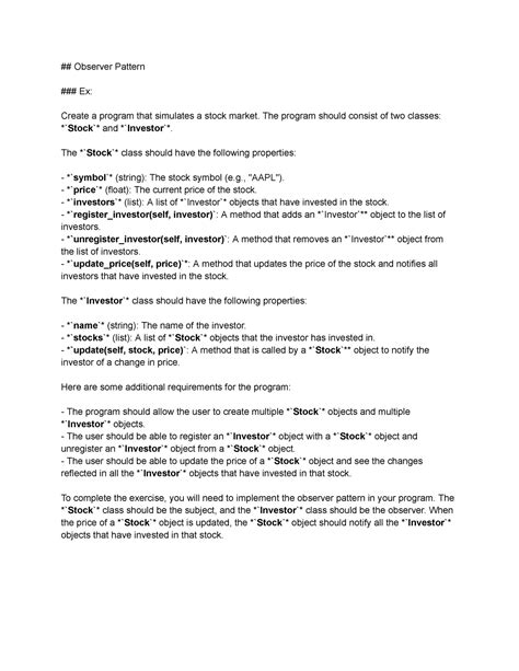 Assignment 9 Observer Pattern Observer Pattern Ex Create A Program That Simulates A Stock