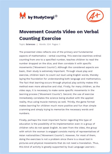 Movement Counts Video On Verbal Counting Exercise Free Essay Example