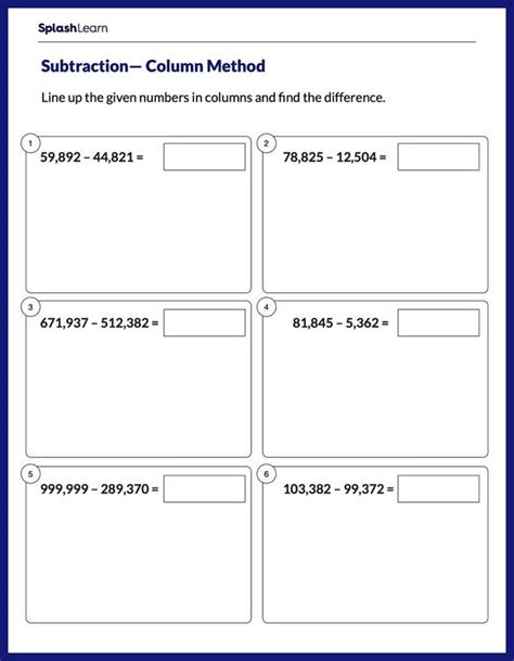 Subtract The Numbers Using The Column Method Worksheet