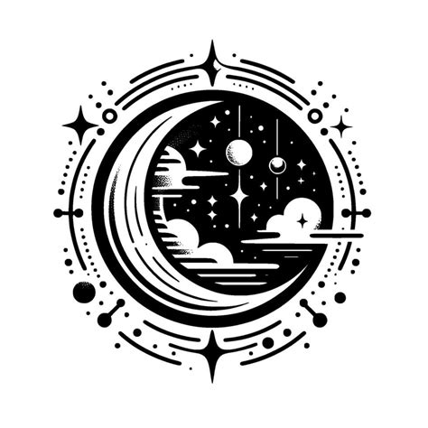 Celestial Emblem Crescent Moon Stars Planets And Clouds Encased In