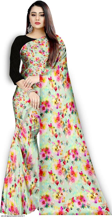Satin Silk Digital Print Pattern Saree Kd 71