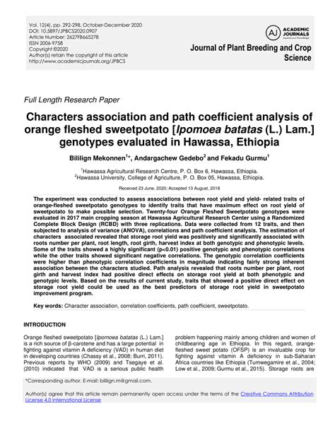 Pdf Characters Association And Path Coefficient Analysis Of Orange Fleshed Sweetpotato