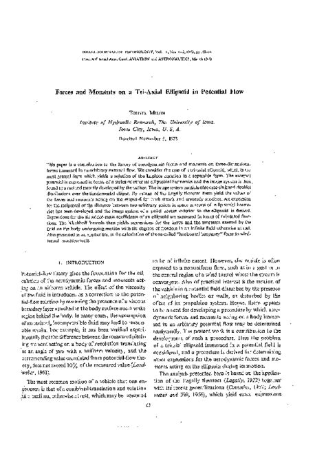 Pdf Forces And Moments On A Tri Axial Ellipsoid In Potential Flow