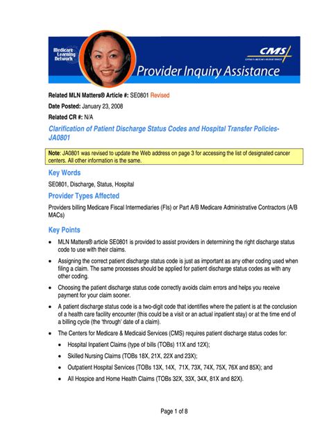Clarification Of Patient Discharge Status Codes And Hospital Cms Fill Out And Sign Online Dochub