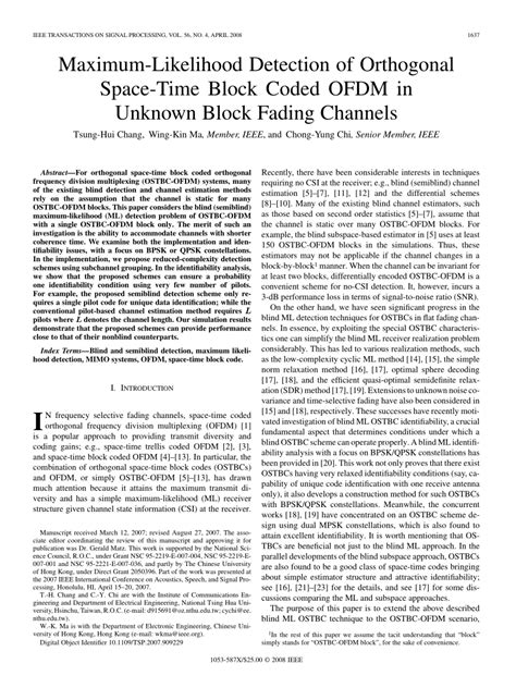 Pdf Maximum Likelihood Detection Of Orthogonal Space Time Block Coded