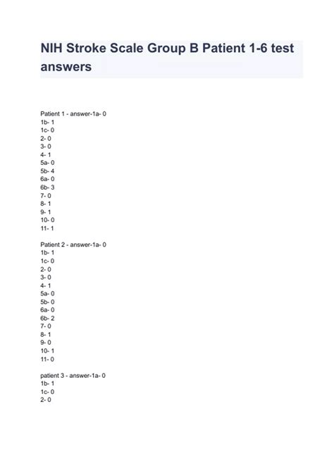 NIH Stroke Scale Group B Patient 1 6 Test Answers NIH Stroke Scale Group B Patient 1 6 Stuvia US