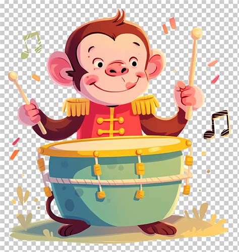 Cute Monkey Playing Drum Monkey Drummer With Music Notes Png Clipart