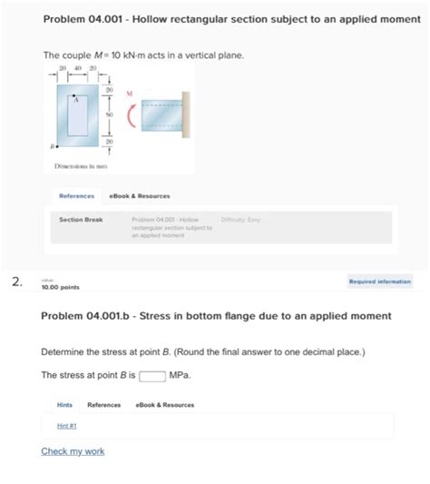 solved problem 04 001 hollow rectangular section subject to