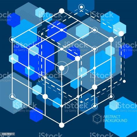 3d 큐브 및 줄으로 만든 공학 기술 벡터 어두운 파란색 배경 화면 공학 기술 벽지 넓어짐으로 만든 추상적인 기술 배경입니다 0