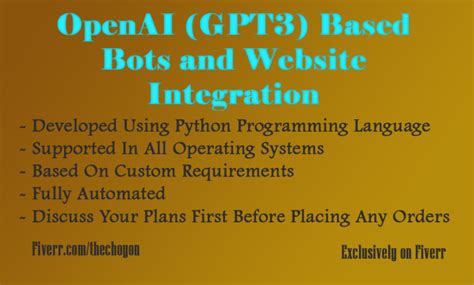 Develop Openai Or Gpt3 Based Bots Or Integrate Into Websites By