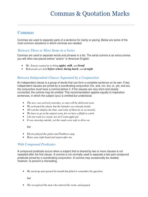 Commas And Quotation Marks Pdf Comma Punctuation