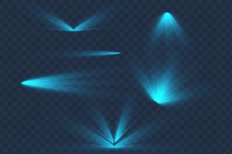 조명 효과 세트입니다 푸른 투명 조명 효과 눈부심 폭발 반짝임 선 태양 플레어 불꽃 및 별 곡선의 빛나는 고립 된 세트 햇빛 추상 특수 효과 곡선에 대한 스톡 벡터 아트 및