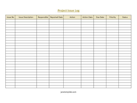 Printable Project Issue Log Template