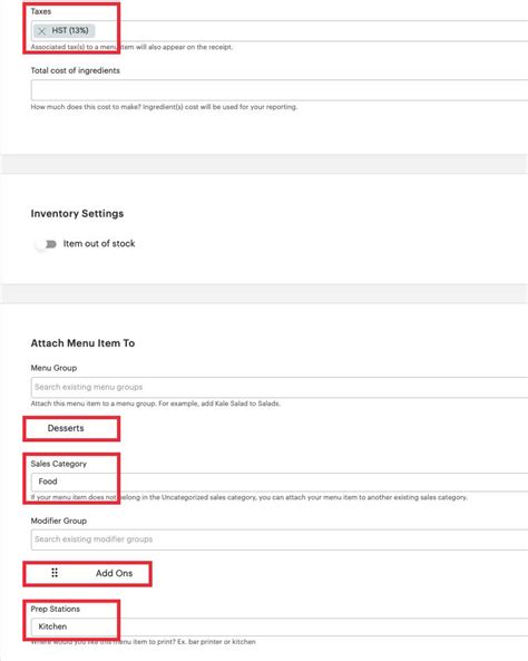 Menu Management Menu Items