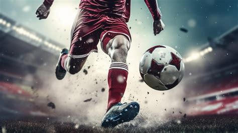 Premium Ai Image Close Up Of Determined Soccer Player Kicking Ball