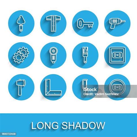 선 설정 나무 도끼 모서리 자 흙손 쇠톱 전기 콘센트 앵글 그라인더 및 페인트 브러시 아이콘 벡터 각도에 대한 스톡 벡터 아트 및 기타 이미지 Istock