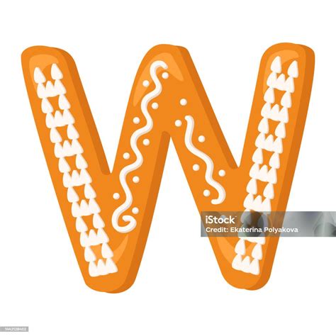 글레이즈드 진저브레드로 만든 편지 W 축제 글꼴 새해 복 많이 받으세요와 크리스마스의 상징 기호와 다른 모양의 문자 가공의 인물에 대한 스톡 벡터 아트 및 기타 이미지