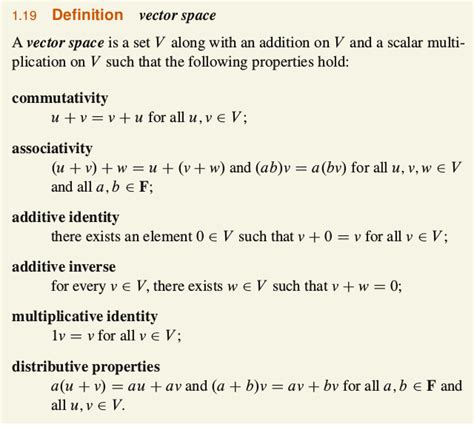 axioms for vector space in axler s linear algebra done right