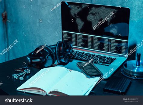 Dark Working Place Programmer Hacker Computer Stock Photo 2004434957
