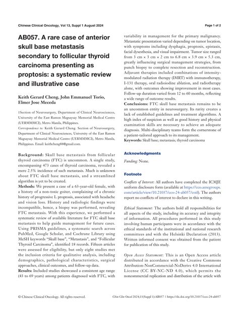 Pdf Ab057 A Rare Case Of Anterior Skull Base Metastasis Secondary To Follicular Thyroid