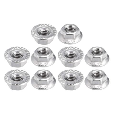 Uxcell M5 Serrated Flange Hex Lock Nuts 304 Stainless Steel 10 Pcs