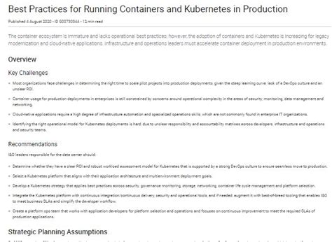 Gartner Best Practices For Running Containers And Kubernetes In Production