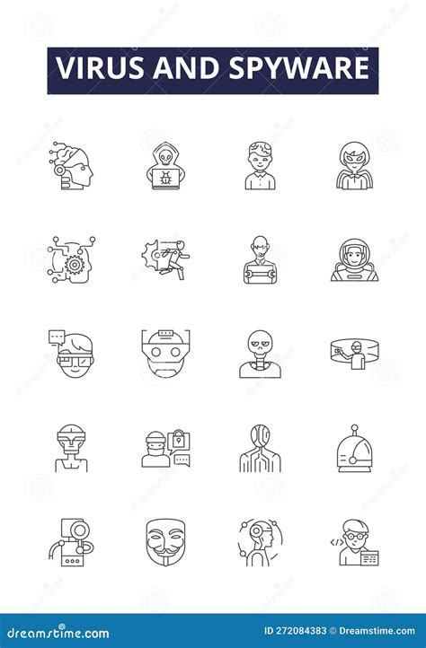 Virus And Spyware Line Vector Icons And Signs Spyware Security Computer Hacker Attack