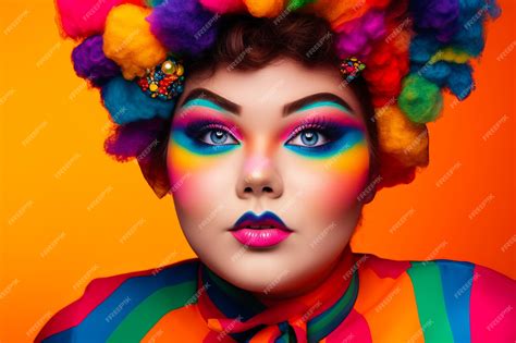 Premium Ai Image Woman With Multi Colored Makeup And Colorful Clown
