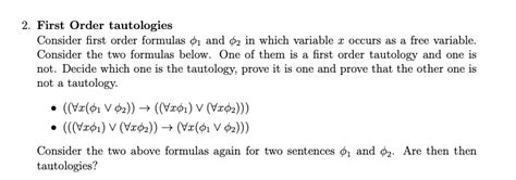 Solved First Order Tautologies Consider First Order Formulas