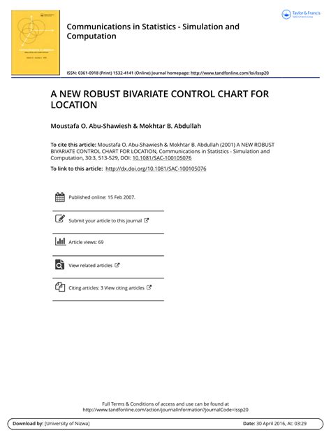 Pdf A New Robust Bivariate Control Chart For Location