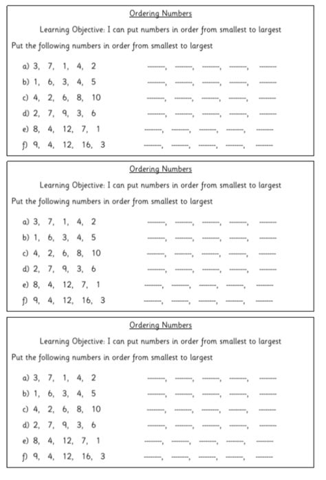 Ordering Numbers From Smallest To Largest Teaching Resources