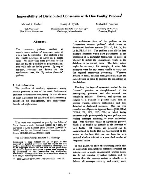 Impossibility Of Distributed Consensus With One Faulty Process Pdf Information Technology