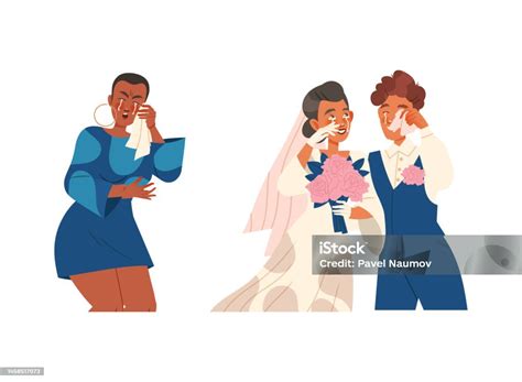 우는 신혼 부부와 슬픔과 행복에서 울고 흐느끼는 여자 벡터 세트 감정에 대한 스톡 벡터 아트 및 기타 이미지 감정 결혼