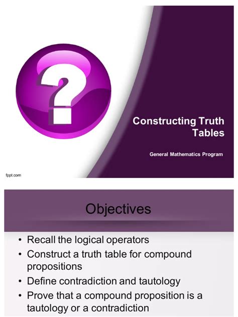 Constructing Truth Tables General Mathematics Program Pdf Contradiction Truth