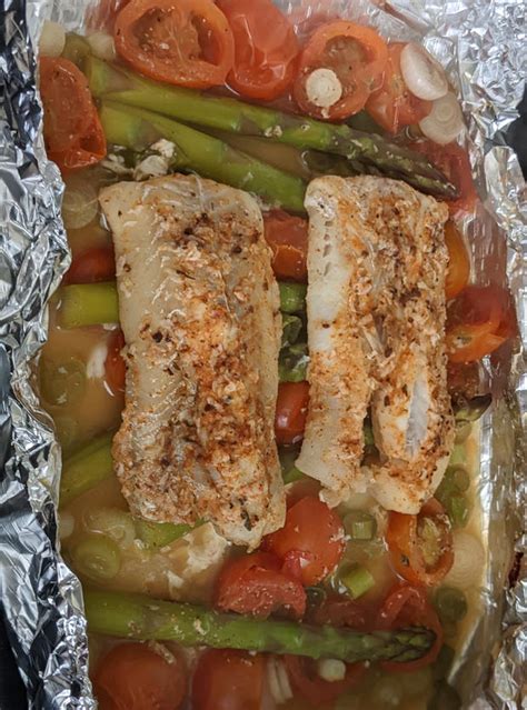 Cajun Baked Cod With Asparagus And Cherry Tomatoes Recipe Image By