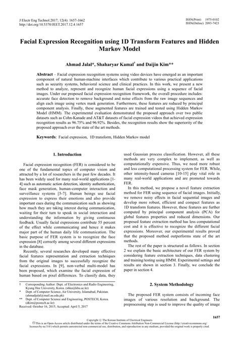 Pdf Facial Expression Recognition Using 1d Transform Features And