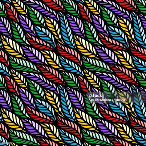 어두운 검은 색 배경에 화려한 밝은 잎의 파도와 사각형 원활한 패턴 0명에 대한 스톡 벡터 아트 및 기타 이미지 0명 3차원 형태 깃털 Istock