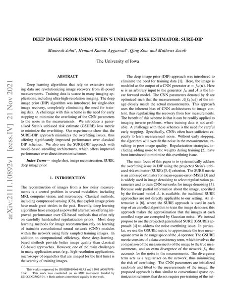 Pdf Deep Image Prior Using Steins Unbiased Risk Estimator Sure Dip