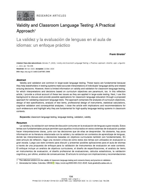 Validity And Classroom Language Testing Pdf Educational Assessment Validity Statistics