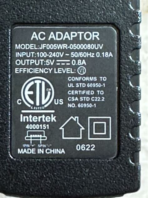 Intertek Ac Adapter Power Supply Jf005wr 0500080uv Output 5v 0 8a Mini B Usb Ebay