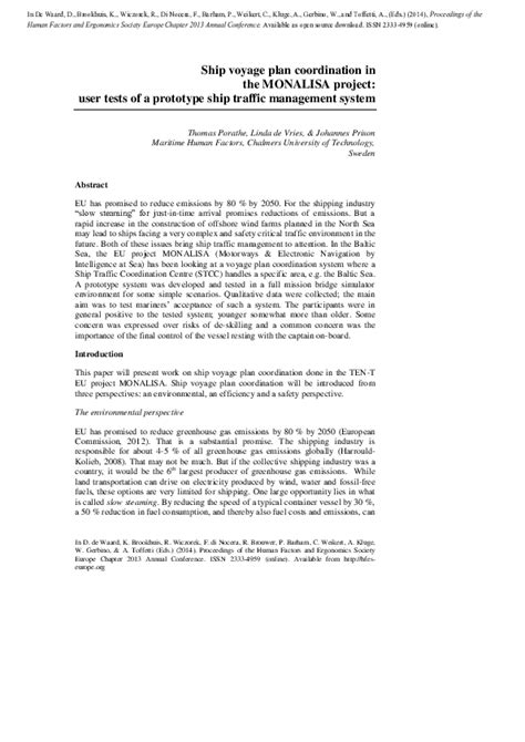 Pdf Ship Voyage Plan Coordination In The Monalisa Project User Tests Of A Prototype Ship