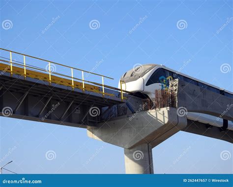 Low Angle Shot Of The Cairo Monorail System Passing By Under A Clear Blue Summer Sky Editorial
